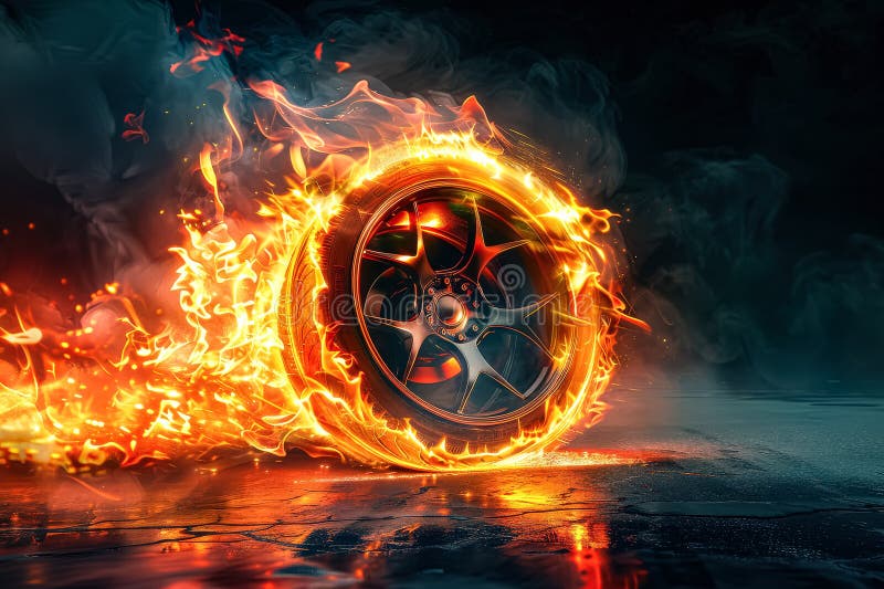 Wheel is on Fire and Surrounded by Smoke Stock Image - Image of fire ...