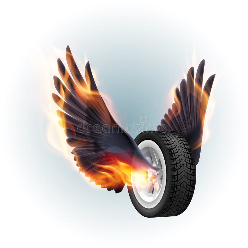 Wheel with fire wings stock vector. Illustration of flaming - 57698704