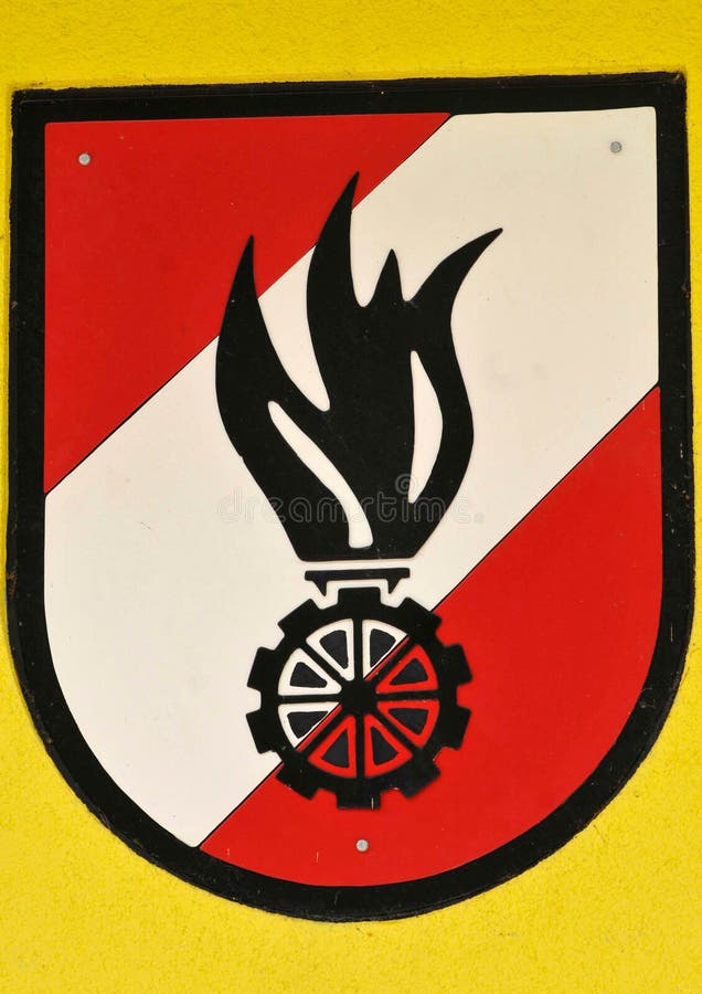 Wheel and Flame Fire Department Sign Stock Photo - Image of service ...