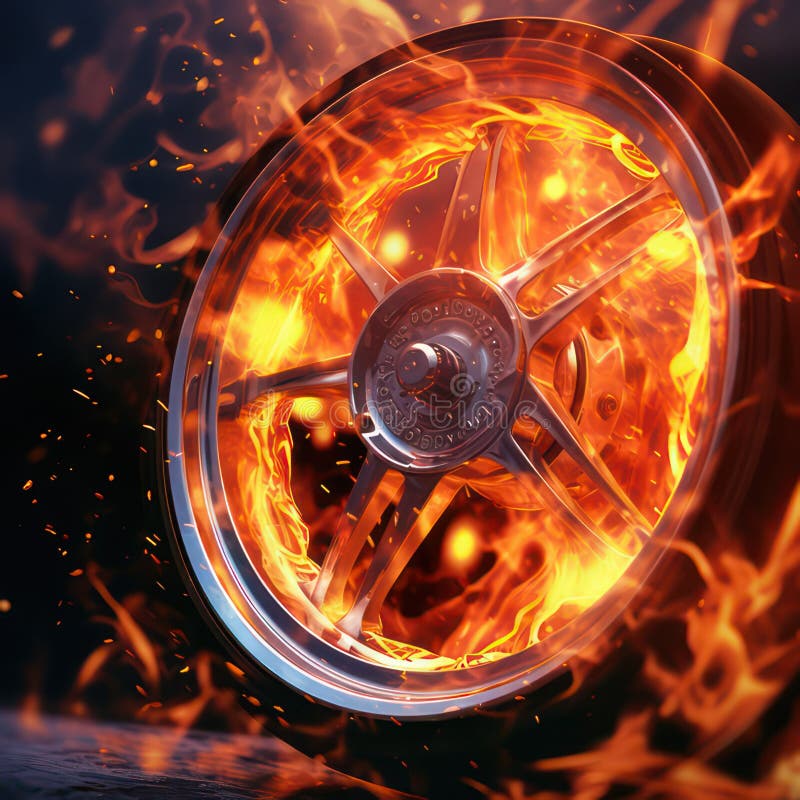 Wheel in Flames Created with Generative AI Stock Illustration ...