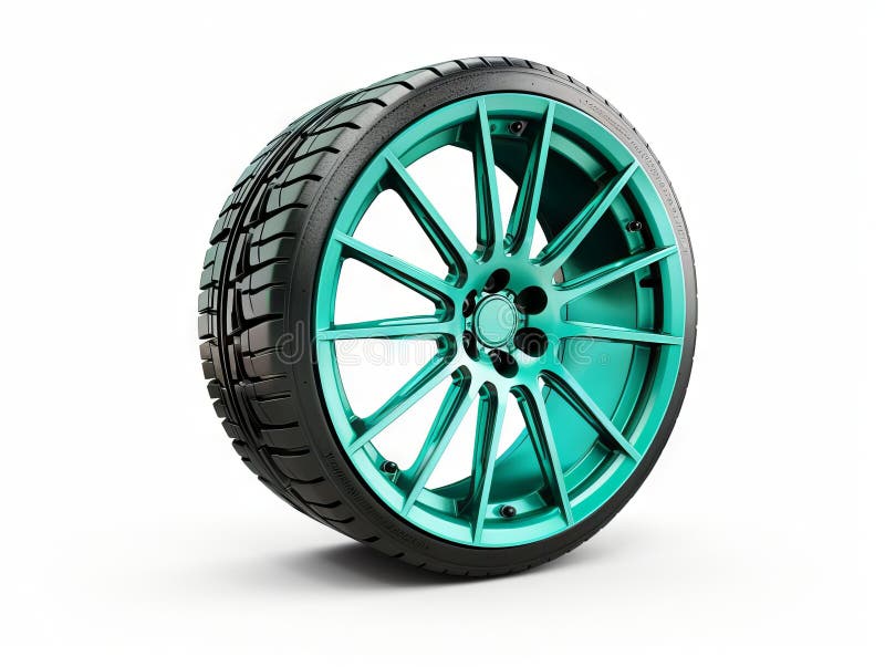 A Wheel with a Green Rim on a White Background Stock Image - Image of ...