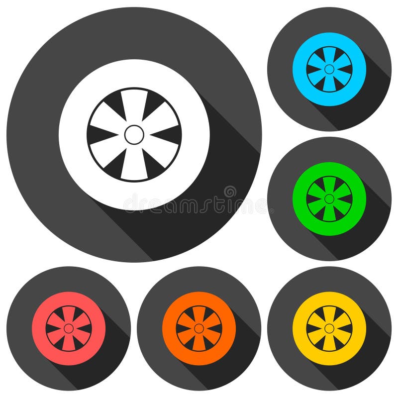 Wheel Icons Set with Long Shadow Stock Vector - Illustration of close ...