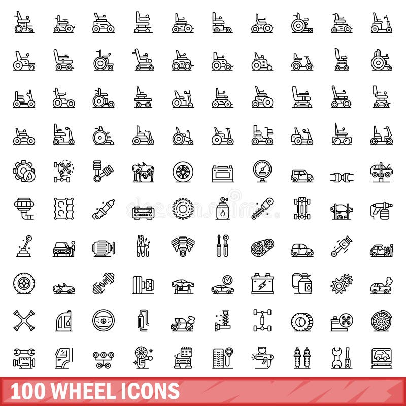 100 Wheel Icons Set, Outline Style Stock Vector - Illustration of ...