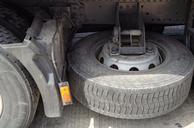 Wheel of Large Truck and Trailers in the Street Stock Image - Image of ...