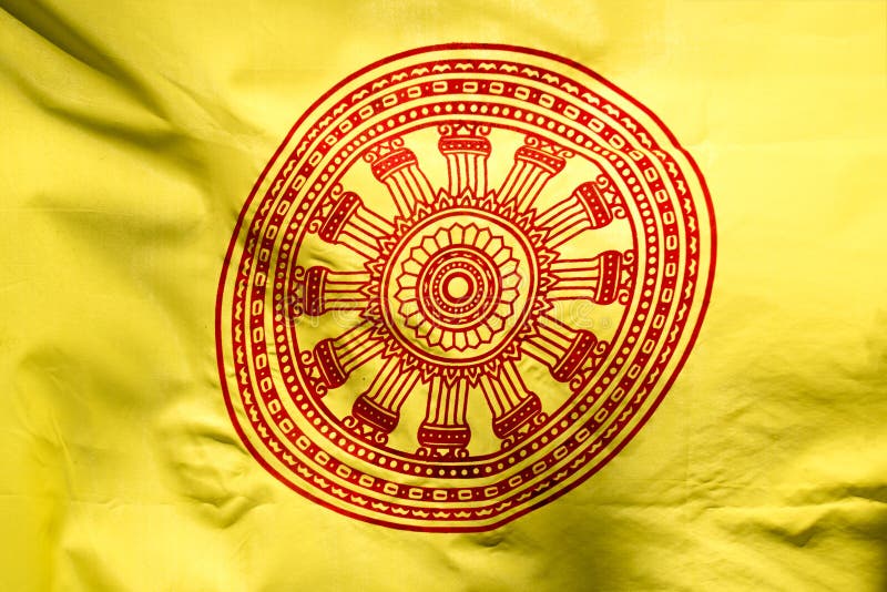 Wheel of Life or Dharmachakra, Wheel of Dhamma Flag Stock Image - Image ...