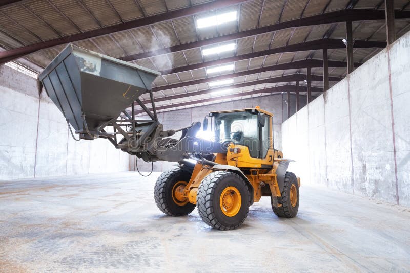 Wheel Loader Excavator. Construction Machine in the Hangar. Stock Photo ...