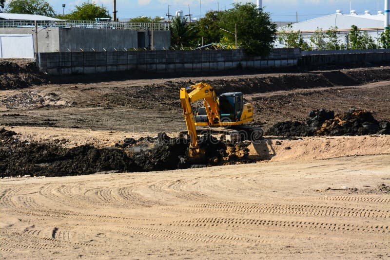 Wheel Loader Excavator Loading Soil at Eathmoving Works Stock Photo ...