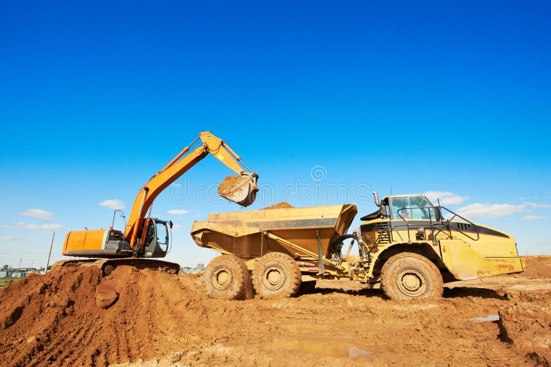 Wheel Loader Excavator and Tipper Dumper Stock Photo - Image of earth ...