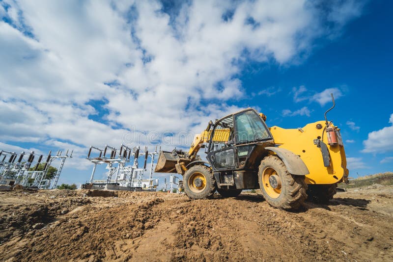 Wheel Loader Excavator Works at Construction Site Stock Image - Image ...
