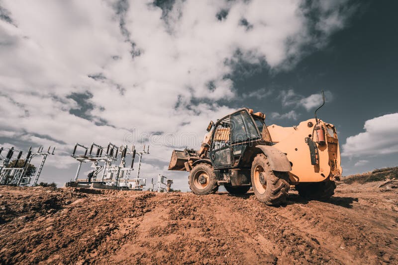 Wheel Loader Excavator Works at Construction Site Stock Image - Image ...