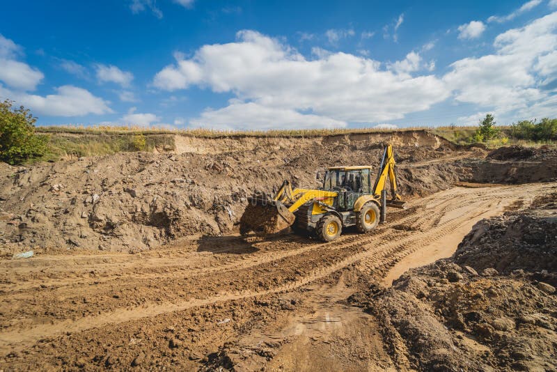 Wheel Loader Excavator Works at Construction Site Stock Photo - Image ...