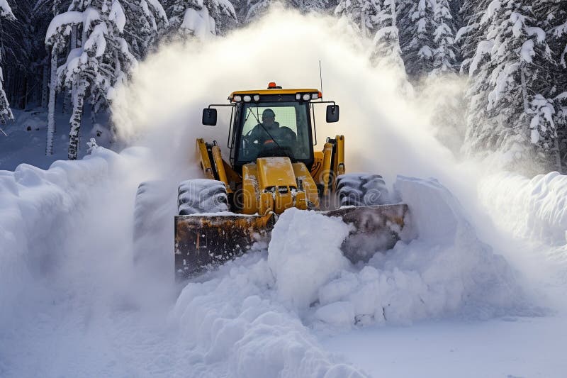 A Wheel Loader Plowing Snow. Generative AI Stock Illustration ...