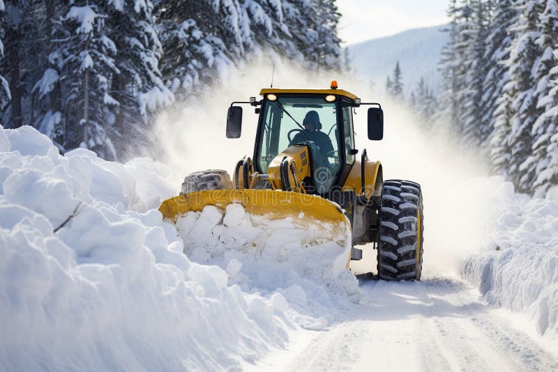 A Wheel Loader Plowing Snow. Generative AI Stock Illustration ...