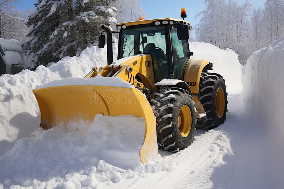 A Wheel Loader Plowing Snow. Generative AI Stock Illustration ...