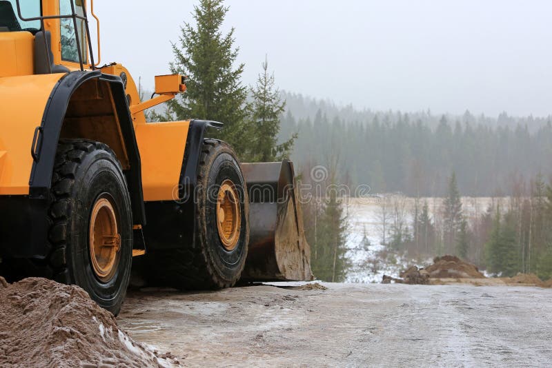 Wheel Loader at Road Construction Site Stock Image - Image of bucket ...