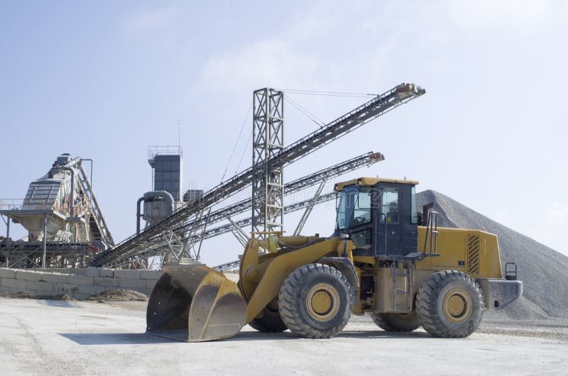 Wheel Medium-sized Loader and Belt Conveyors and Piles of Rubble in ...