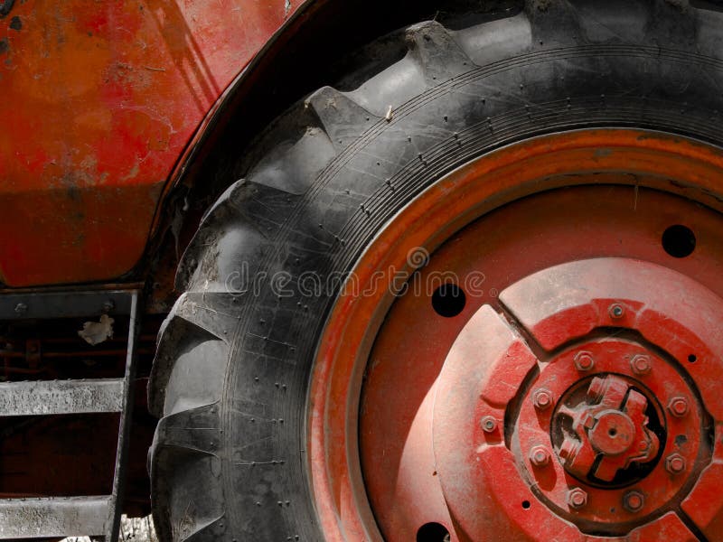 Wheel of an Old, Retro Red Tractor Stock Image - Image of machine ...