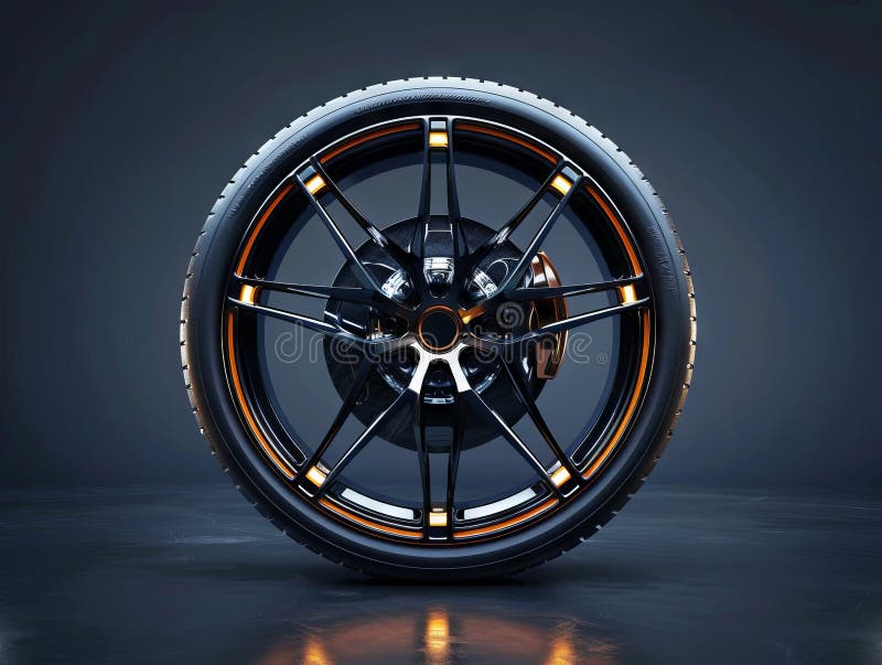 A Wheel with Orange Rims on a Black Background Stock Image - Image of ...