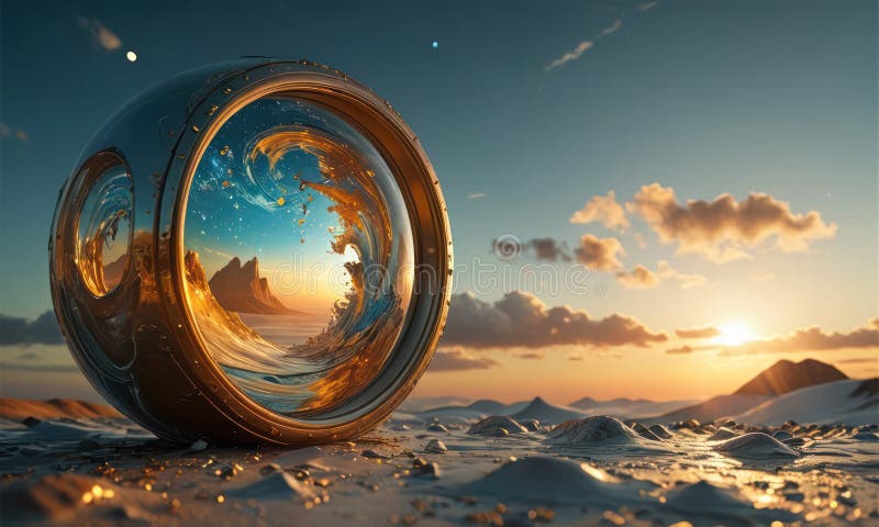 A Wheel is Shown in a Mirror, Reflecting the Sun Setting in the ...