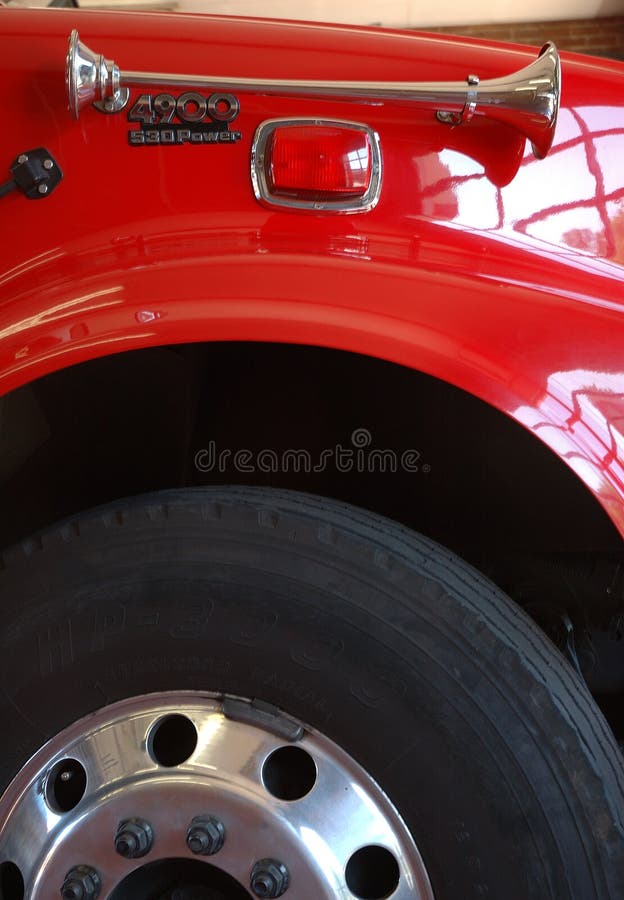 Wheel and Siren of Red Fire Engine Stock Image - Image of fireman ...