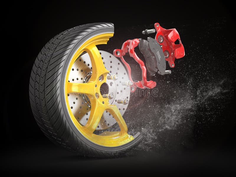 Wheel Structure. Car Wheel with Brake Isolated on a Dark Background ...