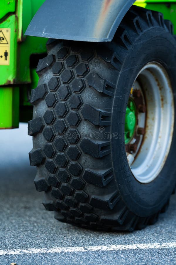 Wheel of a Telehandler Vehicle.. Stock Photo - Image of retro, truck ...