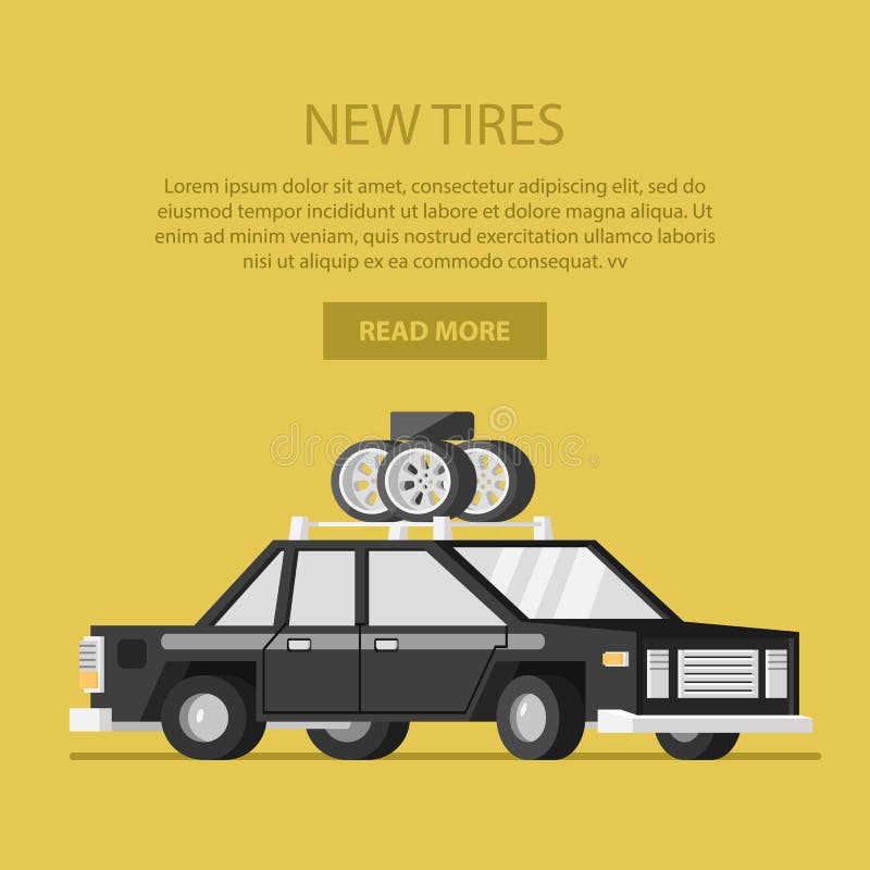 Wheel and Tire Banner. Black Stock Vector - Illustration of metallic ...