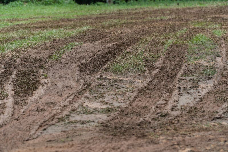 Wheel track on the ground stock photo. Image of path - 104544750