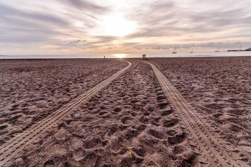 Wheel Tracks in the Sand stock photo. Image of terrain - 316407946