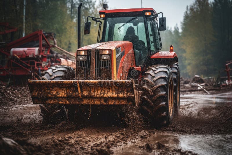 Wheel Tractor Scraper Working in the Scooping Mud and Debris Off a ...