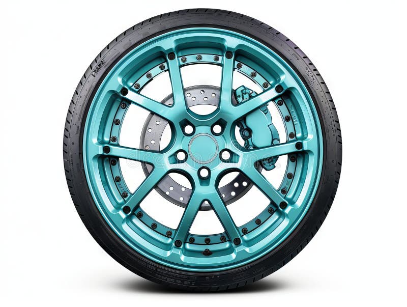 A Wheel with a Turquoise Color and Black Rim Stock Photo - Image of ...