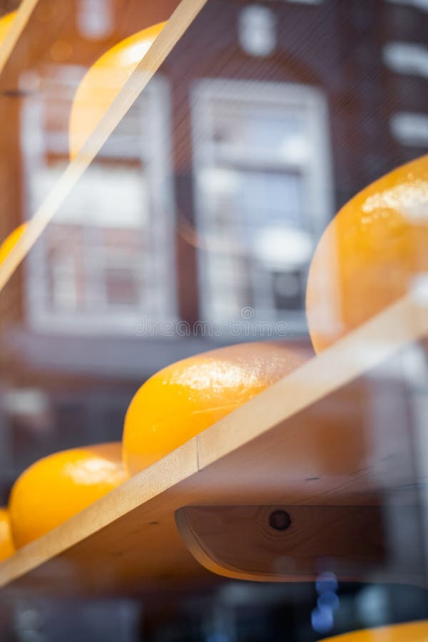 Wheel of Typical Dutch Cheese in Shop Window in Amsterdam 3 Stock Photo ...