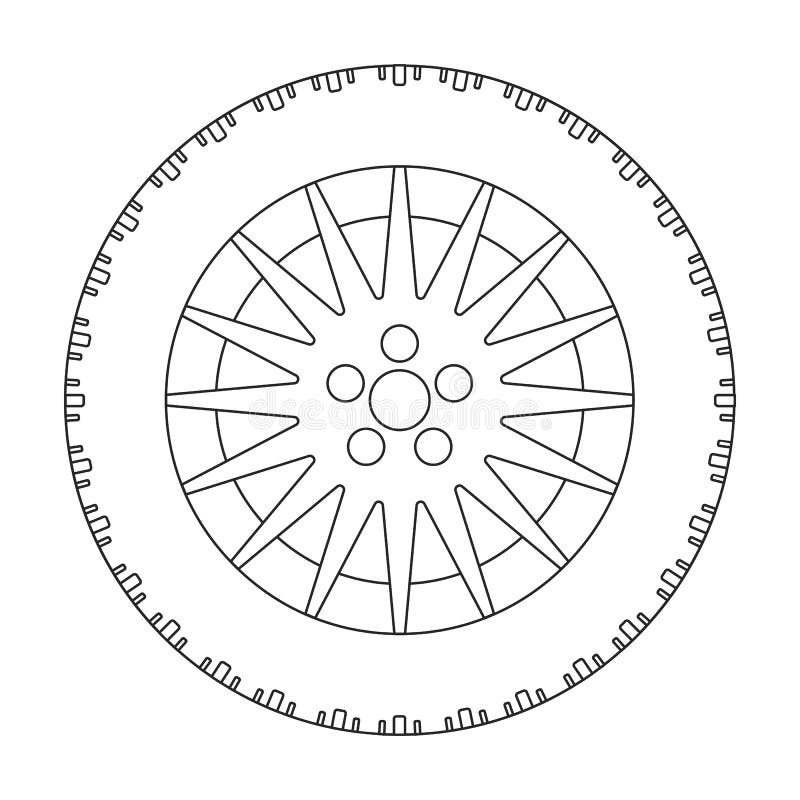 Wheel Vector Icon.Outline Vector Icon Isolated on White Background ...