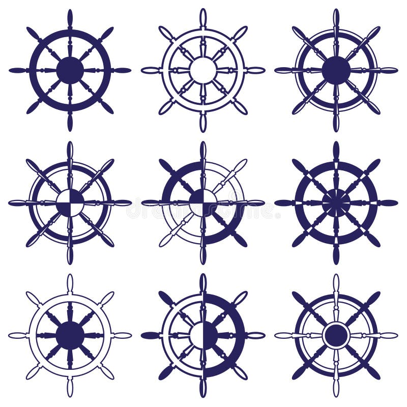 Ship Wheel in Retro Style Icon Set Stock Vector - Illustration of ...