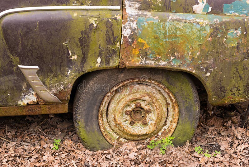 Wheel Very Old Car, Which is Under the Open Sky. Stock Photo - Image of ...
