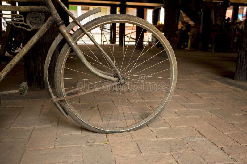 A Wheel of Vintage Bicycle. Stock Photo - Image of bicycles, front ...