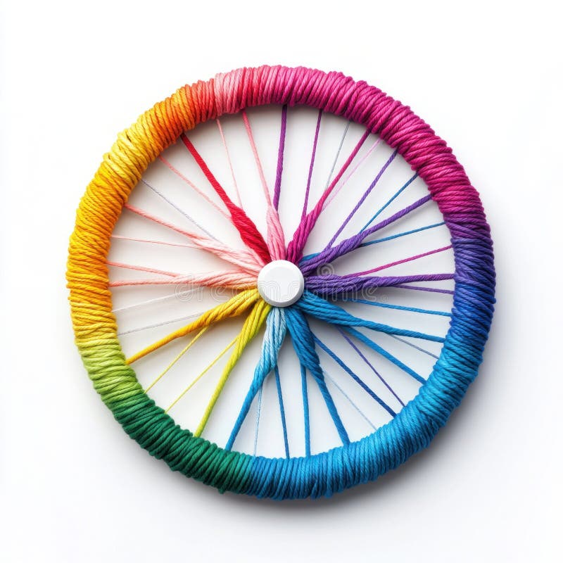 A Wheel is Wrapped with a Vibrant Rainbow of Yarn, Radiating Color and ...