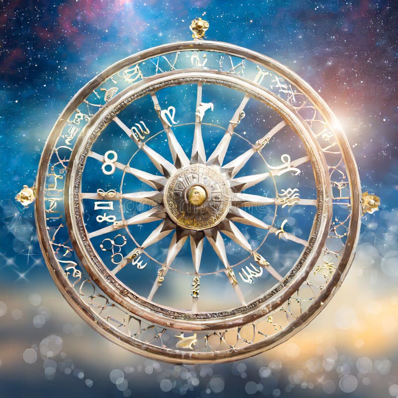 Wheel of Zodiac Over a Blurred Space Background Stock Illustration ...