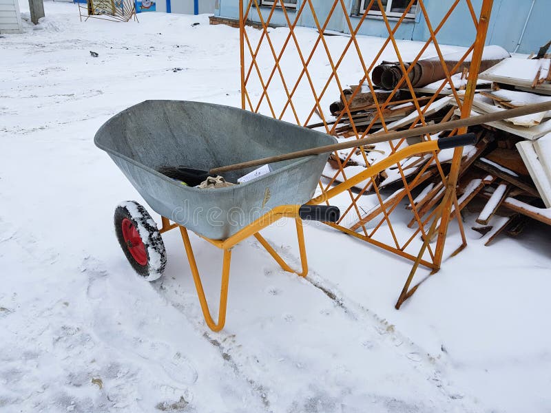 Wheelbarrow or Cart on Wheels with Garbage in Winter Stock Image ...
