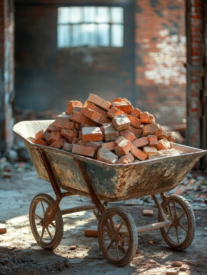 Wheelbarrow Filled with Bricks at a Construction Site. Stock Photo ...