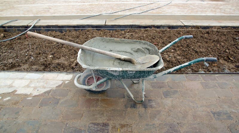 Wheelbarrow Filled with Cement Stock Photo - Image of pavement, shovel ...