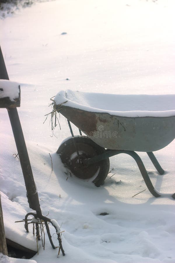 Wheelbarrow and Gardening Equipment Stock Photo - Image of carry, fork ...