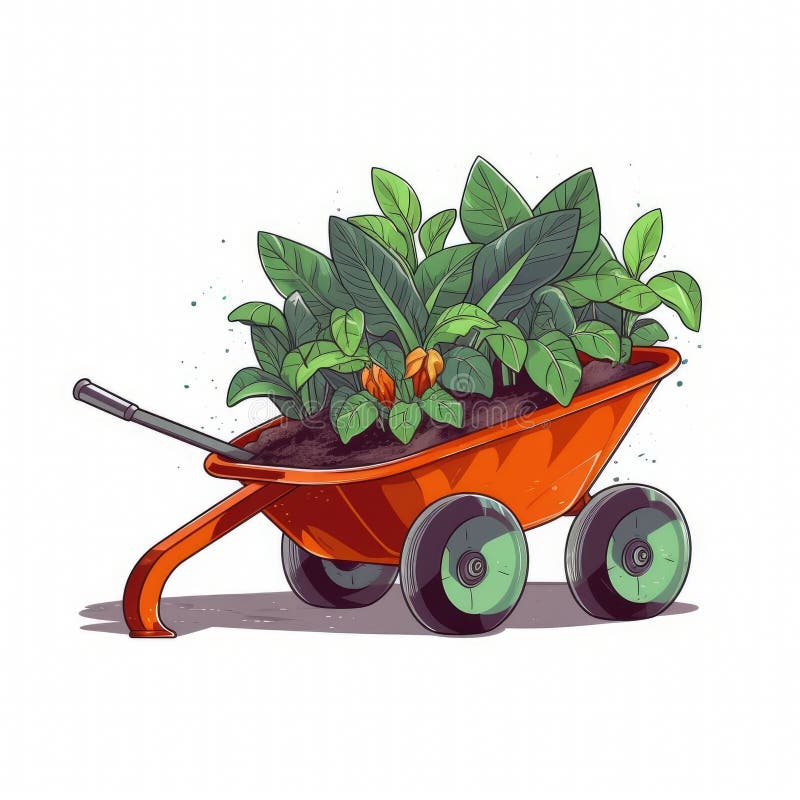 Wheelbarrow with Plants in it Stock Illustration - Illustration of ...