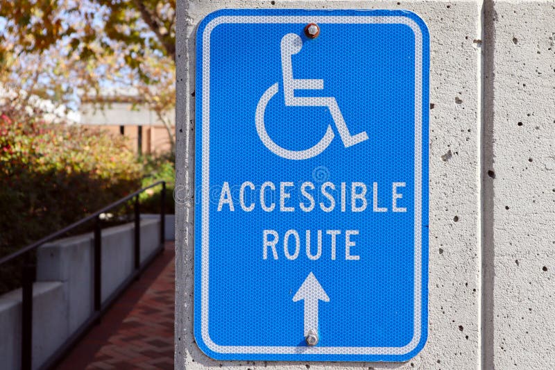 Wheelchair Accessible Entrance Route Sign Stock Photo - Image of autumn ...