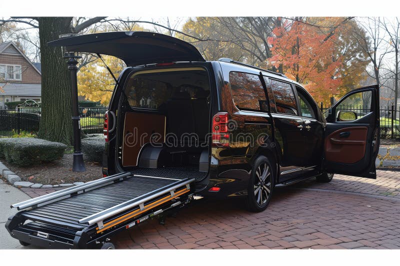 A Wheelchair Accessible Minivan is Parked Outside with an Open Door and ...
