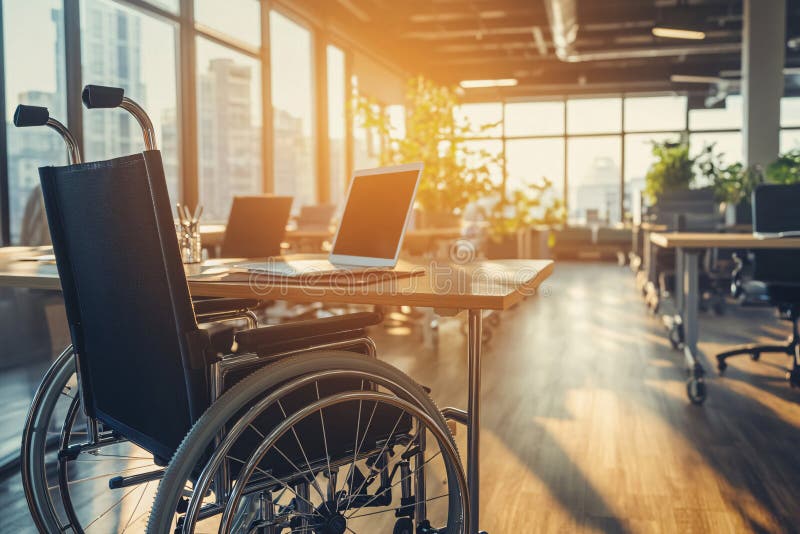 Wheelchair at Desk in Empty Office. Concept for Accessibility at ...