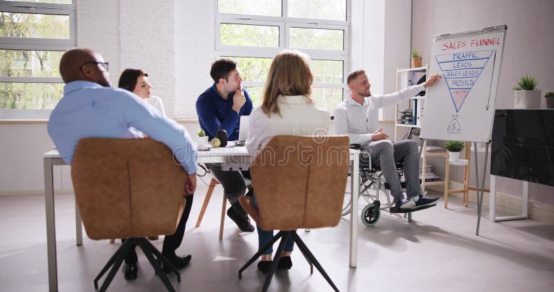 Wheelchair and Disability at Office. Giving Presentation Stock Photo ...