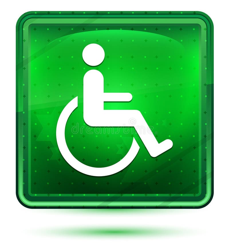 Wheelchair Handicap Icon Neon Light Green Square Button Stock ...
