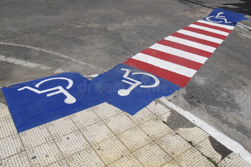 Wheelchair Ramp with Accessibility Symbol and Crosswalk Stock Image ...