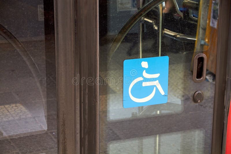 Wheelchair Sign on a Public Bus Stock Image - Image of people, bicycle ...